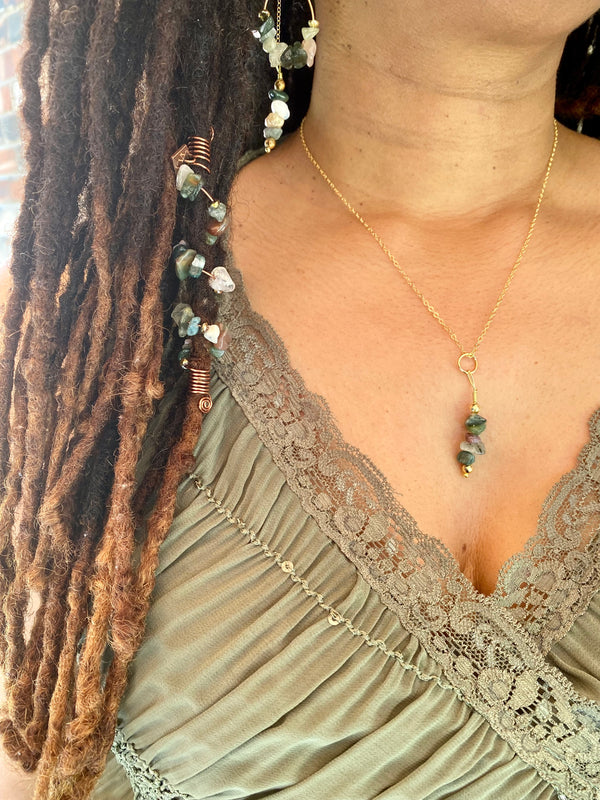 SAP MOSS GREEN INDIAN AGATE Chip Loc Jewel - TIFFANY'S LOC JEWELS